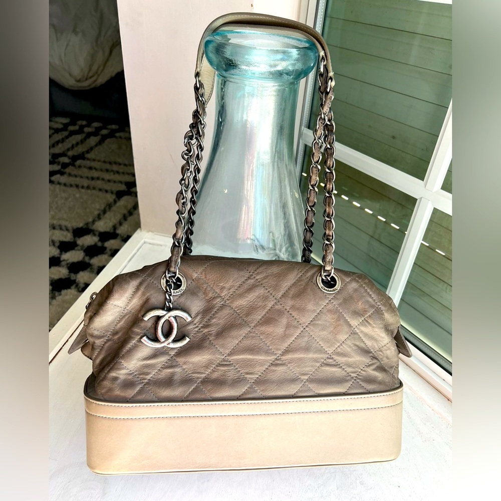 Chanel Two Tone Quilted Leather Bowling Bag - Gem